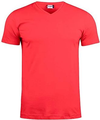 Clique T-shirt col en V mi-manches homme femme unisexe Basic-T V-Neck, en coton Jersey, ruban pare-soleil, col &eacute;lastique, coupe Slim-Fit, rouge, L