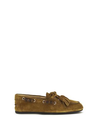 Miu Miu Womens Loafers Olive Suede Calf Leather