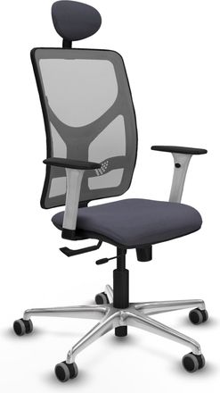 Piqueras y Crespo Hellgrauer Stuhl mit wei&szlig;en und schwarzen Armlehnen, h&ouml;henverstellbarer Lendenwirbelst&uuml;tze und festem Kopfteil, ausgestattet mit Syncro/Traslack. Grau