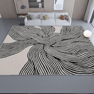 Generic Tapis de Salon Lavable - Antidérapant à Poils Courts Doux Chambre Poil Ras Tapis Abstrait Lignes Japonais, Noir pour Salle à Manger Chambre denfant Bu