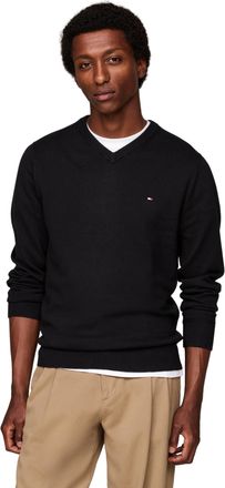 Tommy Hilfiger Herren Pullover V-Neck Regular Fit, Schwarz (Black), M