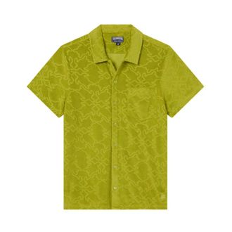 Vilebrequin Chemise de bowling en &eacute;ponge Turtles Net Jacquard - Homme - Chemises - Vert - Taille: 3XL