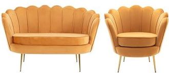 Vente-Unique Pascal MORABITO - Canap&eacute; 2 Places et Fauteuil Coquillage en Velours Jaune Moutarde Dandelion de Pascal Morabito