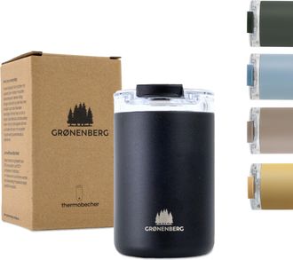 Groenenberg Thermobecher 320 ml | Kaffeebecher to go 100% Auslaufsicher | H&auml;lt mind. 4 h warm | Coffee to go Becher aus recyceltem Edelstahl (Black)