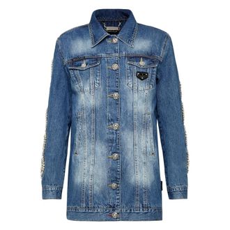 Philipp Plein Femme, Vestes, Bleu, Taille: 38 FR Denim Jacket Crystal Cable