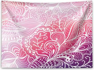 Abakuhaus Blumen Wandteppich, Boho Filigrane Blumenmuster aus Weiches Mikrofaser Stoff Waschbar ohne Verblassen Digitaldruck, 150 x 110 cm,Lila Weiß Rosa