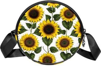 Generic Petit sac &agrave; bandouli&egrave;re rond pour femme, motif tournesol avec fermeture &eacute;clair, bretelles r&eacute;glables, style d&eacute;contract&eacute;, pour femmes et filles