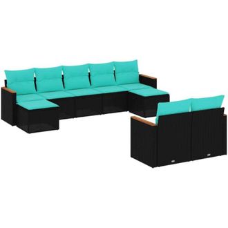 vidaXL 9-teiliges Gartensofa-Set mit Kissen, schwarzes Polyrattan vidaXL