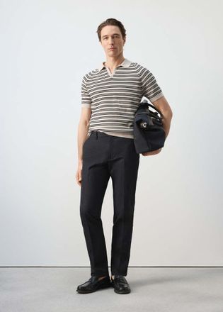 Mango Polo 100 % coton maille &agrave; rayures beige - Homme - XXL - MANGO MAN