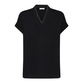 Brunello Cucinelli Stretch Baumwoll-T-Shirt - - Tops - Damen - Schwarzk - L