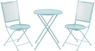 OUTSUNNY 3-teiliges Bistro-Set Garten Sitzgruppe Gartengarnitur 1 Tisch+2 Faltbare St&uuml;hle f&uuml;r Terrasse Balkon Blau Metall