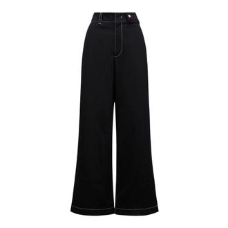 Moncler Femme, Jeans, Noir, Taille: 40 FR Pantalon taille haute &agrave; jambes larges avec surpiq&ucirc;res contrast&eacute;es