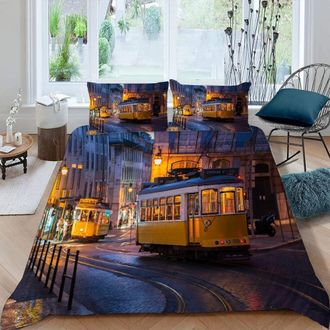 Generic Stadtstra&szlig;en Bettw&auml;sche 155x220 3D Drucken Cartoonmuster Bettw&auml;sche-Sets Weiche Kuschelig Mikrofaser Bettbezug mit 2 Kissenbezug 80x80 cm mit Rei&szlig;vers