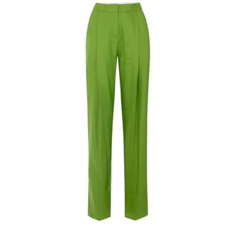 Elisabetta Franchi Femme, Pantalons, Vert, Taille: 38 FR Pantalon en m&eacute;lange de lin