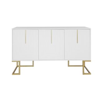 STILVORA Credenza Da Cucina Con 3 Ante, 2 Ripiani Regolabili, Base In Metallo E Maniglie Dorate, In Mdf, Bianco