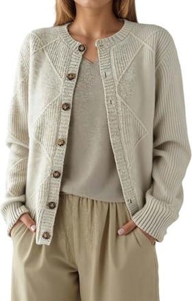 Generico Cardigan en tricot léger décontracté en tissu fluide, uni, coupe étroite, style décontracté pour femme, marron, Taille Unique
