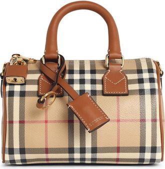 Burberry Bowling Mini sac en coton m&eacute;lang&eacute; Check Briar Brown