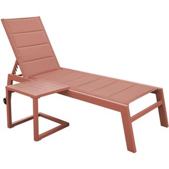 Happy Garden Set bain de soleil et table dappoint BARBADOS en textil&egrave;ne terracotta - aluminium terracotta