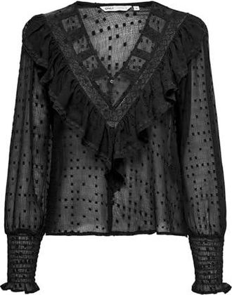 Only Onleanor L/S Dobby Top WVN Noos, Noir, XS