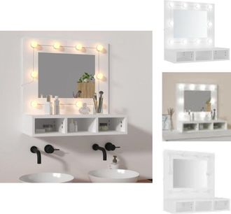 vidaXL Spiegelschrank mit LED Weiß 60x31,5x62 cm - Spiegelschrank - LED-Spiegel - Badezimmermöbel - Kosmetikschränkchen - Make-uptisch