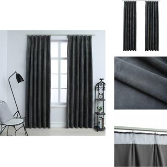 vidaXL Verdunkelungsvorh&auml;nge mit Haken 2 Stk. Samt Anthrazit 140x175cm - Elegante Vorh&auml;nge - Samtvorh&auml;nge - Anthrazitfarbene Vorh&auml;nge - Wohnraumdekoration