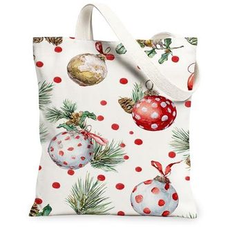 Generic Sacs fourre-tout en toile de vacances, sacs &agrave; provisions r&eacute;utilisables, motif ornement festif, l&eacute;ger et lavable, Blanc, 13x15 Inch