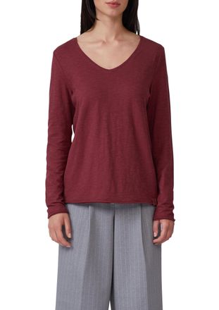 s.Oliver Jersey-Shirt mit V-Ausschnitt und Rollsaum