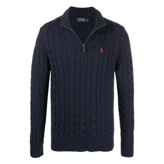 Ralph Lauren Tricot &agrave; demi-zip en coton - Homme - Pulls - Bleu - Taille: S