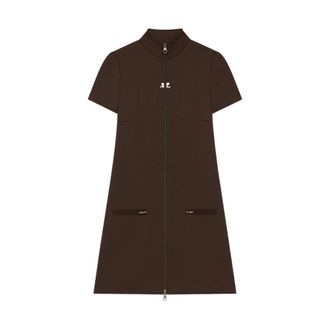 Courr&egrave;ges Braunes Kleid mit Rei&szlig;verschluss vorne und Taschen - - Dresses - Damen - Braun - S
