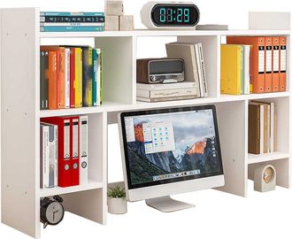 Generic Schreibtischregal Holz Platzsparend Tischregal Schreibtisch Monitor Offene Fächer Schreibtisch Bücherregal Aufsatz 90 cm Höhe für Home Office, Wohnung