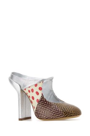 Dries Van Noten Womens Printed Leather Mules Natural Scarpe Con Tacco High Heel Shoes