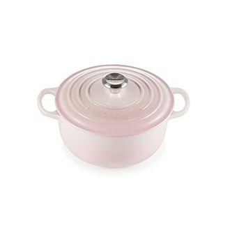 LE CREUSET Le Creuset Signature Gusseisen-Bräter mit Deckel, Ø 20 cm, Rund, Für alle Herdarten und Induktion geeignet, Volumen: 2,4 l, 3,092 kg, Shell Pink, 2117