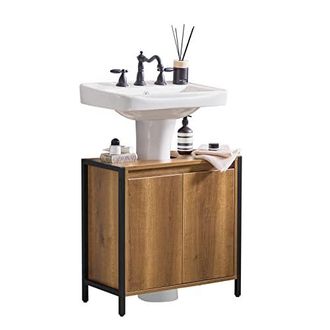 SoBuy BZR63-II-PF Meuble de rangement pour salle de bain avec 2 portes et étagère, meuble autoportant pour petites salles de bains et toilettes dinvités 60 