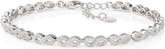 Amen Bracelet en argent 925, de la collection Saint Valentin 2024, avec zircons blancs, couleur rhodium 16 + 3 cm épaisseur 3 mm, Argent sterling