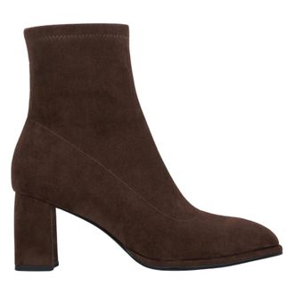 Estro & Luminara Velours-Stiefeletten mit stabilem Blockabsatz - - Shoes - Damen - Braun - 40 EU