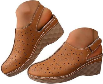 Generic Sandales compens&eacute;es &agrave; bout ferm&eacute; pour femme 2026 - Semelle compens&eacute;e en cuir creux respirant avec sangle de cheville antid&eacute;rapante - Talons d&eacute;contract