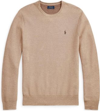 Ralph Lauren Leichter Rundhalspullover in Perlstrick mit Poloreiter-Stickerei in