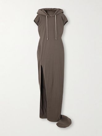 Rick Owens Edfu Maxikleid Aus Geripptem Baumwoll-jersey Mit Kapuze - Braun