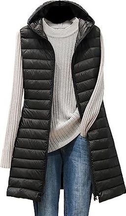 ORANDESIGNE Femme Doudoune sans Manche Gilet Ultra Léger Chaud Veste Longue en Duvet Double Tête Fermeture éclair Duvet de Canard Blanc Portable Manteau Parka Blo