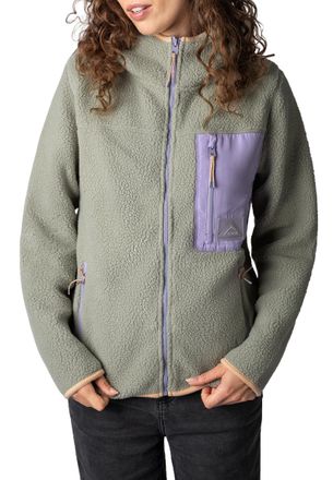 Sublevel Damen Teddy Fleecejacke - Kuschelige Jacke mit Kapuze und Kontrastfarbenen Brusttaschen, Perfekt f&uuml;r den Alltag green XXL