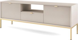 Selsey TV Lowboard Vellore, 154 cm Breite, Greige mit Gold Details, Geriffelte Fronten, 1 Schublade, 2 F&auml;cher, Luftzirkulation, Laminierte Platte, MDF, Metal