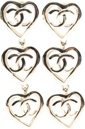 Chanel 2010-2025 Gold Plated Triple Heart CC Drop Earrings costume earrings