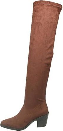 Generic Bottes hautes pour femme - Extensibles - &Eacute;l&eacute;gantes - Couleur unie - R&eacute;tro - Talon &eacute;pais - Confortables - &Agrave; enfiler au-dessus du genou - Bottes de f&ecirc;te