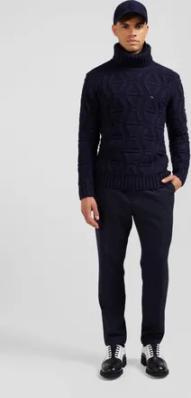 Eden Park Pull Col Roul&eacute; En Laine Vierge Et Polyamide Recycl&eacute; Tricotage 3d Marine Coupe Regular