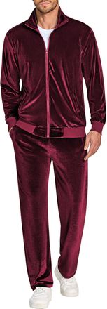 Coofandy 2-teiliges Velours-Trainingsanzug-Set f&uuml;r Herren, durchgehender Rei&szlig;verschluss, Jacken, Hosen, Samt, Jogginganz&uuml;ge, Sweatsuit-Set, Weinrot, XX-Large