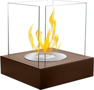 Selsey Selsey Tischkamin KASTRA - Bioethanol-Kamin quadratisch mit Sicherheitsglas, 40 x 52 x 40 cm (Braun mit Struktur)