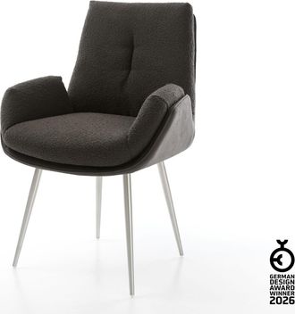 DELIFE Esszimmerstuhl Clea-Flex Materialmix Schwarz 4-Fu&szlig; konisch Edelstahl, Esszimmerst&uuml;hle