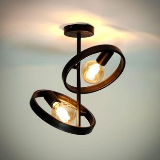 M&S Collection M&s - Plafonnier 2 lampes rondes en m&eacute;tal gris fonc&eacute; avec ampoules - amp