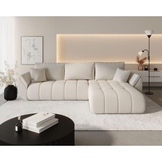 Fun M&ouml;bel Ecksofa Schlafsofa MISATO Stoff Wind Beige Ottomane Rechts