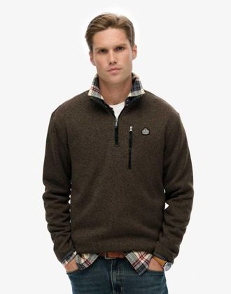 Superdry Pullover aus Fleece in Sturm-Olivgr&uuml;n mit Gittermuster-Futter